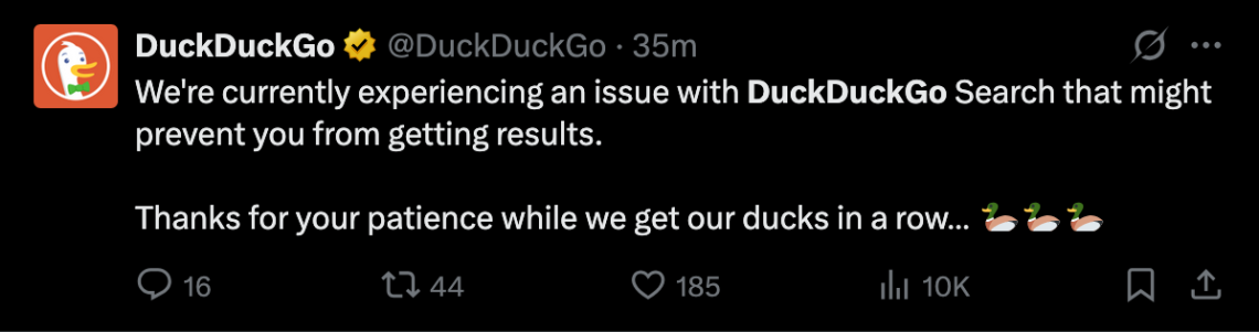DuckDuckGo Outage Hits Millions of Users