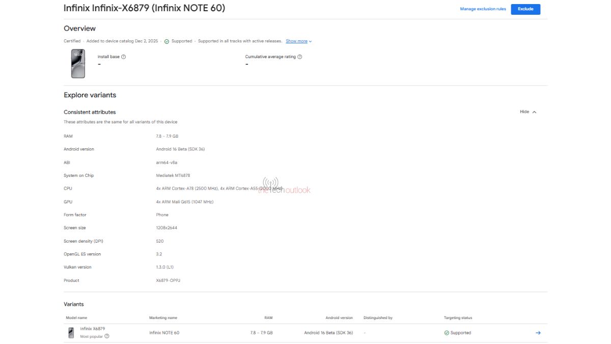 Google Play Listing Reveals Key Specs of Infinix Note 60