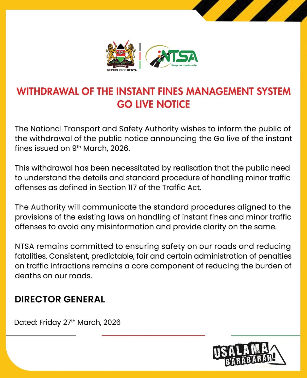 NTSA Suspends Instant Fines System Launched This Month